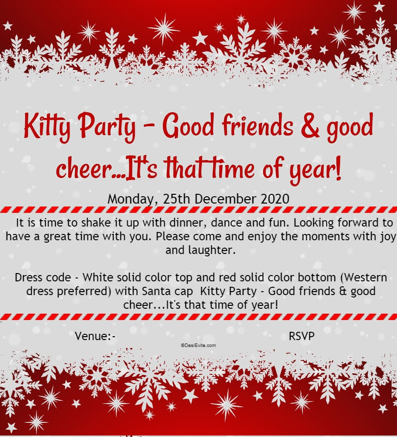 Christmas Kitty Party Invitation E card