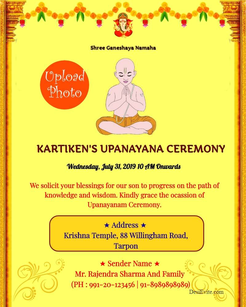 Traditional Upanayanam Ceremony Invitation Card In Off White Theme And 