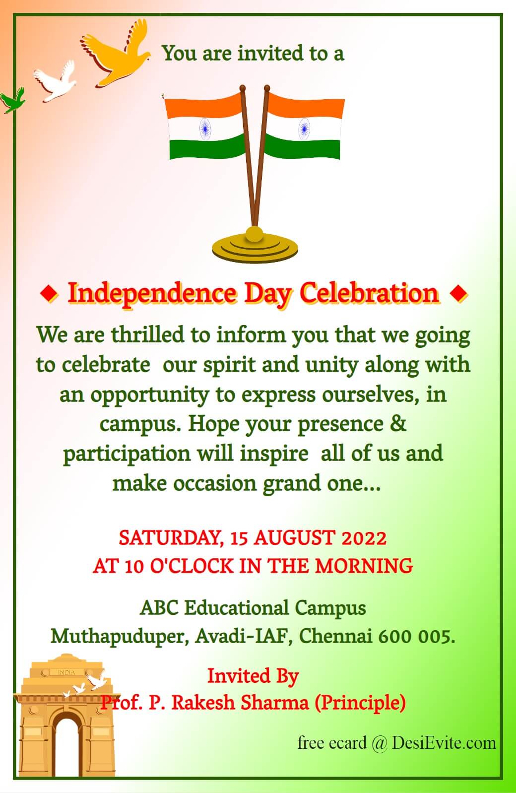 Independence day invitation ecard free without watermark