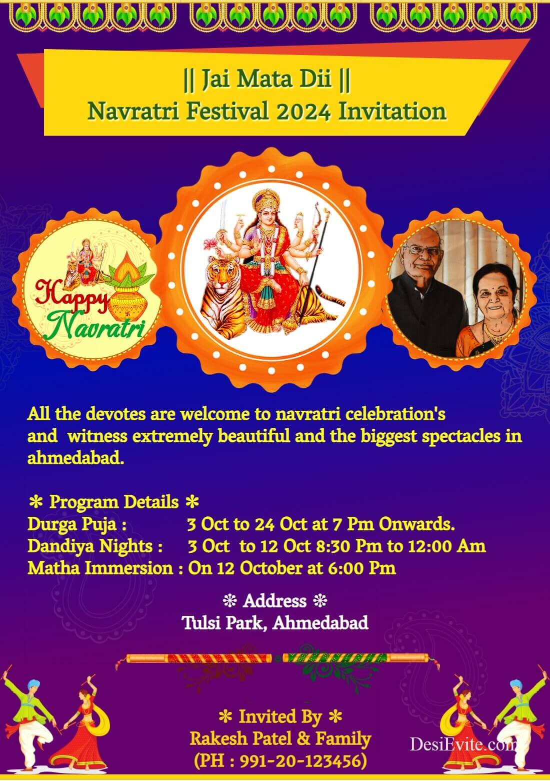 Navratri festival invitation card three photo upload