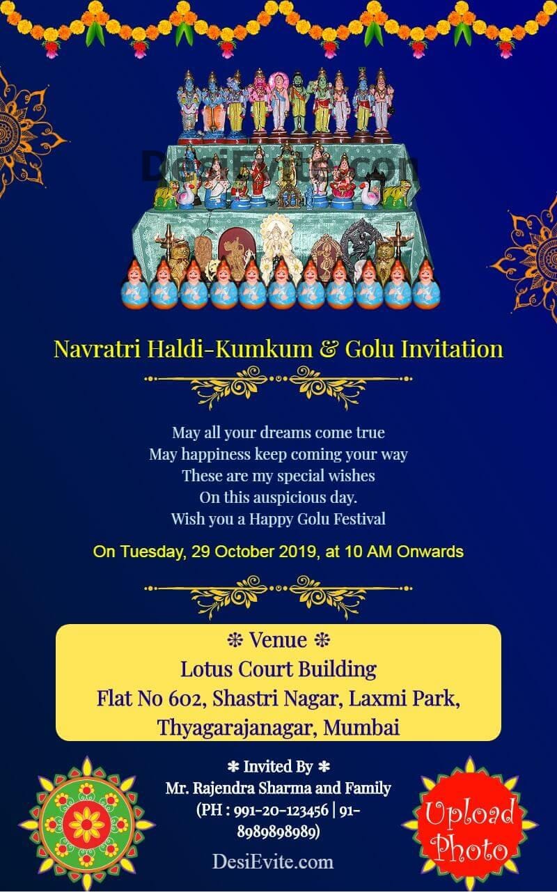 Navratri golu haldi kumkum card with photo