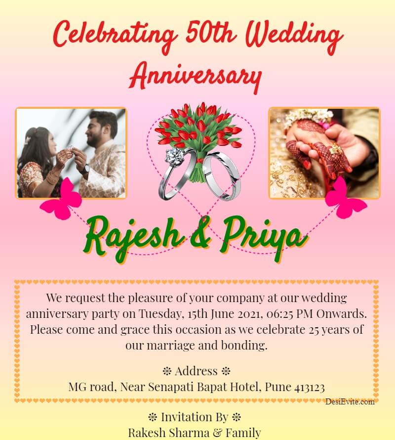 Anniversary Invitation Ecard With Two Photo And Rose