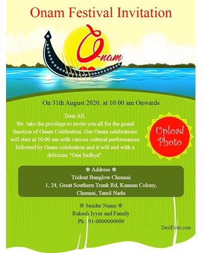 free Onam Festival Invitation Card & Online Invitations
